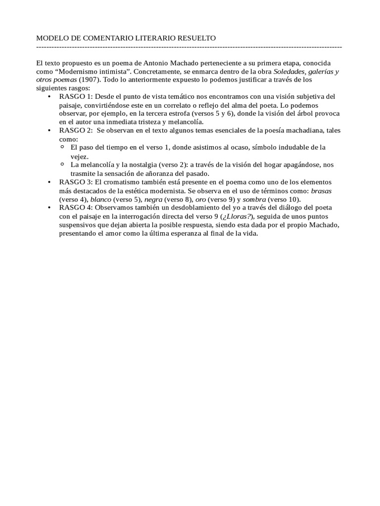 Modelo de Comentario Literario Resuelto | PDF