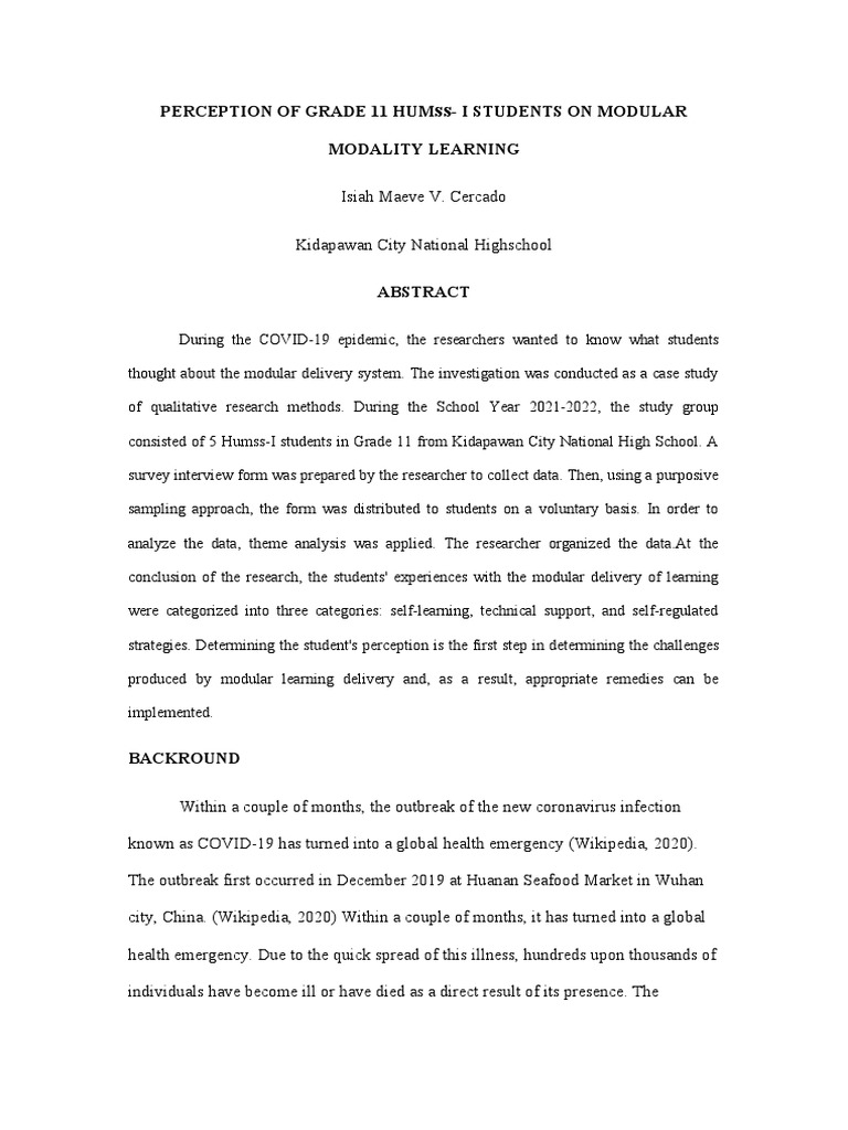 Perception of Grade 11 Humms | PDF | Survey Methodology | Learning
