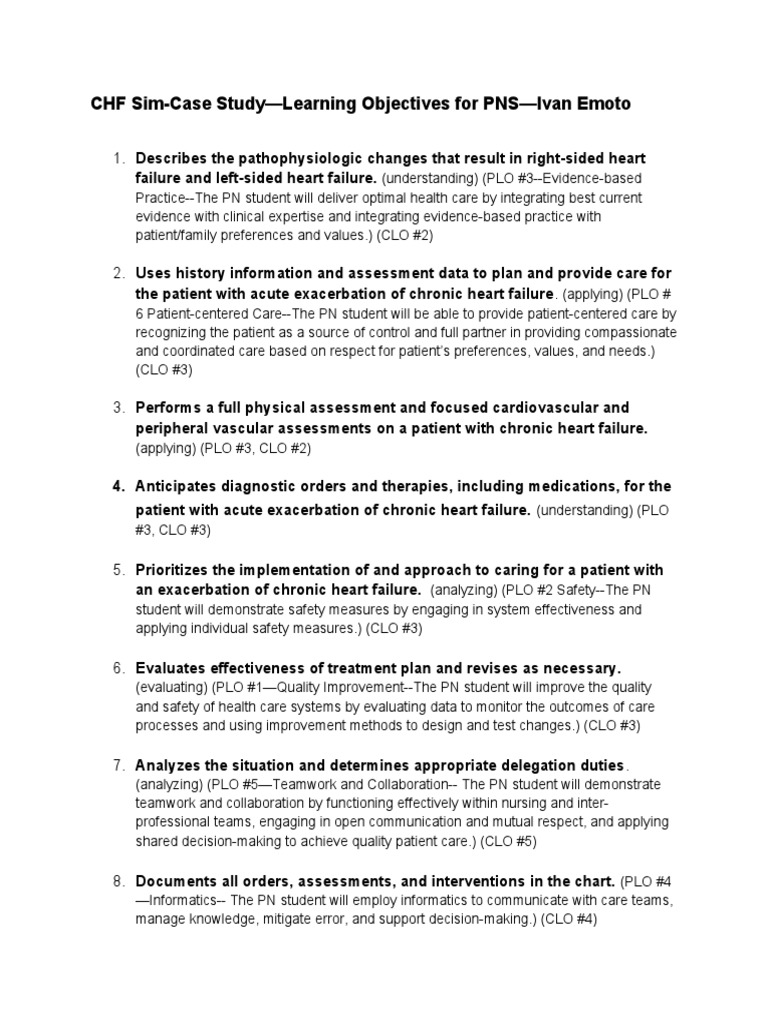 CHF Case Study: Nursing Learning Goals | PDF | Heart Failure | Evidence ...