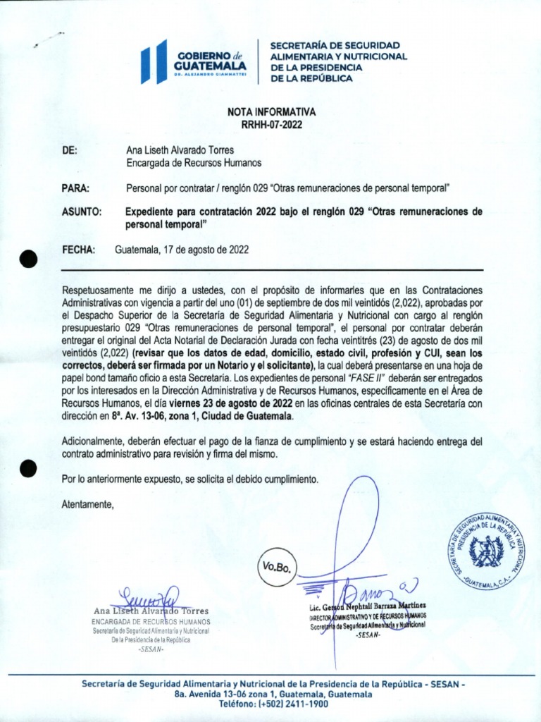 Nota Informativa RRHH-07-2022 | PDF