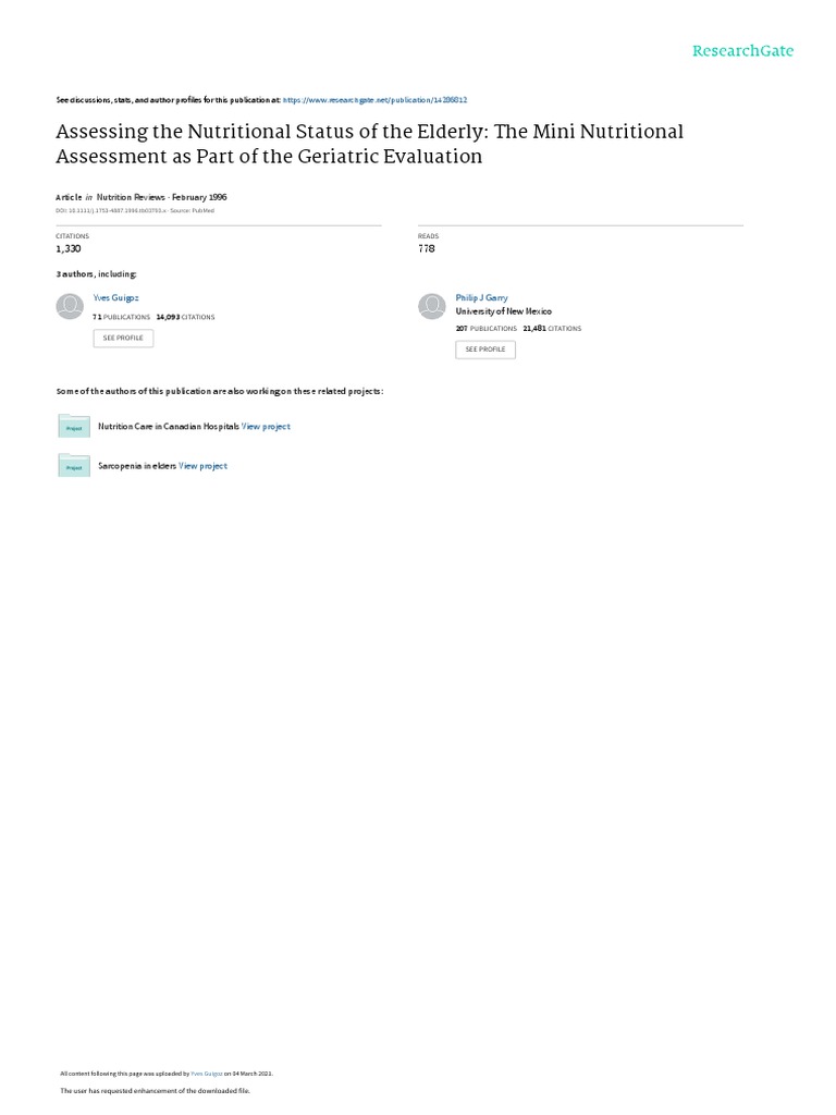 Assessing The Nutritional Status of The Elderly TH | PDF | Malnutrition | Geriatrics