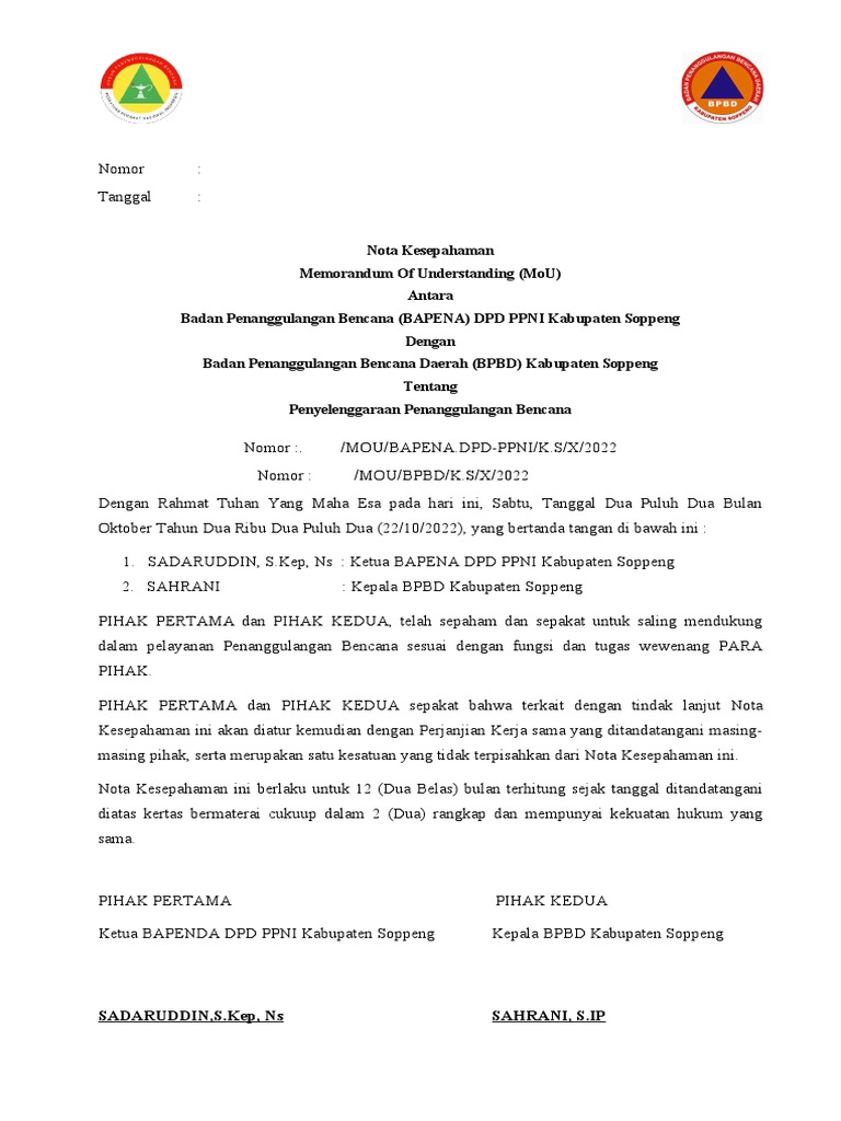 MOU BAPENA Dan BPBD | PDF