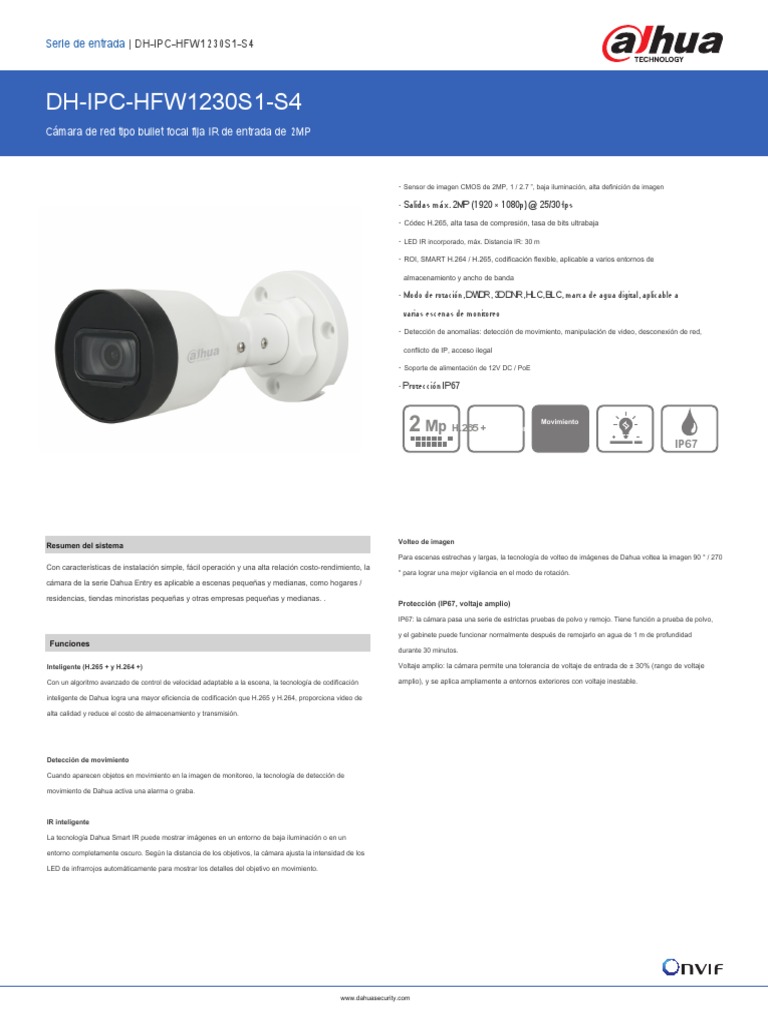 Dahua IPC HFW1230S1 S4 CAMARA IP BULLET FICHA TECNICA ESPAÑOL | PDF