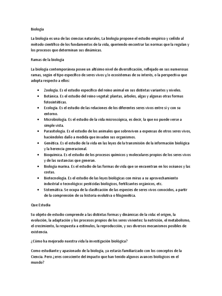Ramas y avances en Biología moderna | PDF | Biología | Abiogénesis
