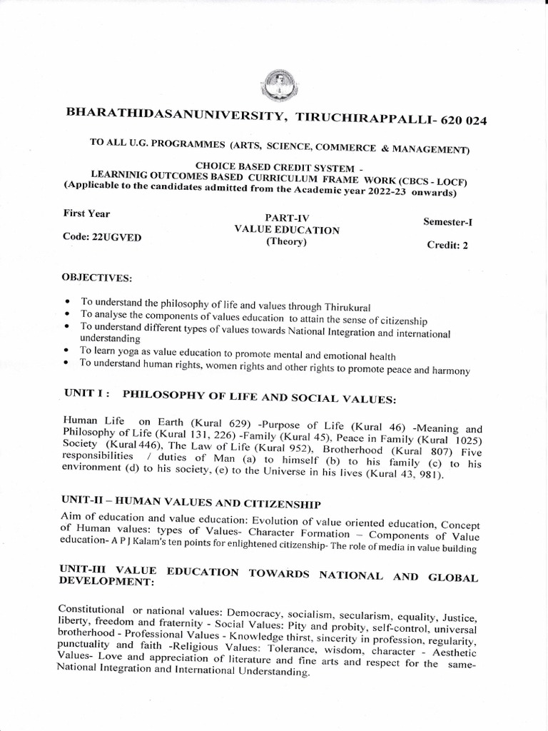 Value Education Syllabi 2022-2023 | PDF | Yoga | Asana