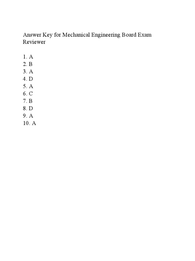 Answer Key Mechanical Engineering Board Exam Reviewer | PDF