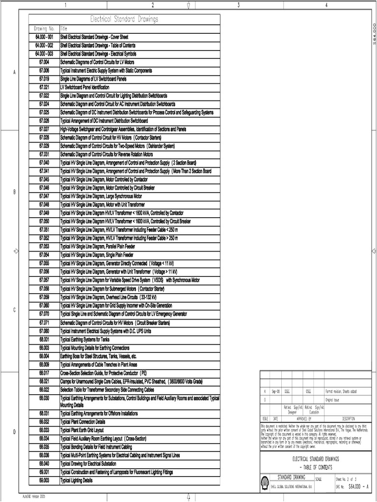 Electrical Standard Drawings - Table of Contents | PDF