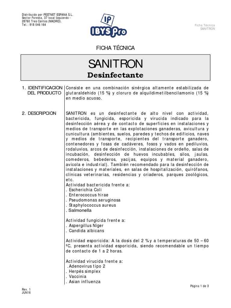 Sanitron. Ficha Tecnica (2021) | PDF | Medicina CLINICA ...