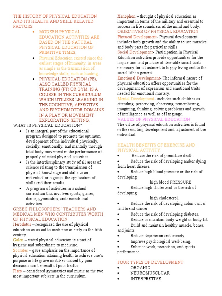 The History of Physical Education and Its Health and Skill Related ...