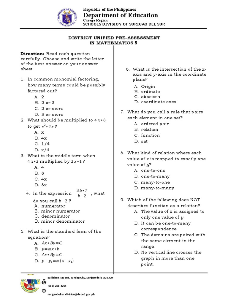 Grade 8 Questinnaire Final | PDF | Cartesian Coordinate System ...