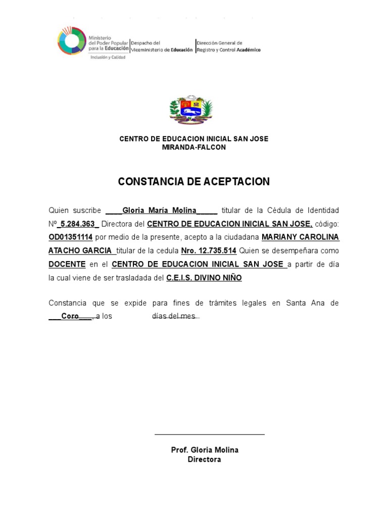 Carta de Aceptacion | PDF | Educación de la primera infancia | Fuentes