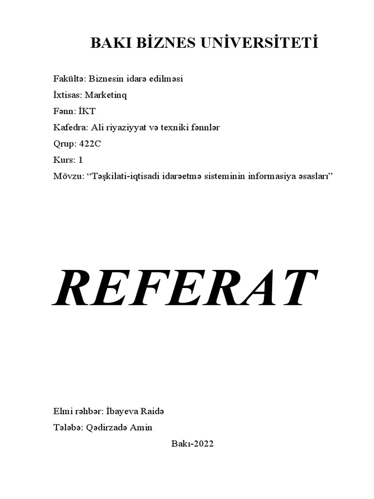 Referat: Baki Biznes Universiteti | PDF