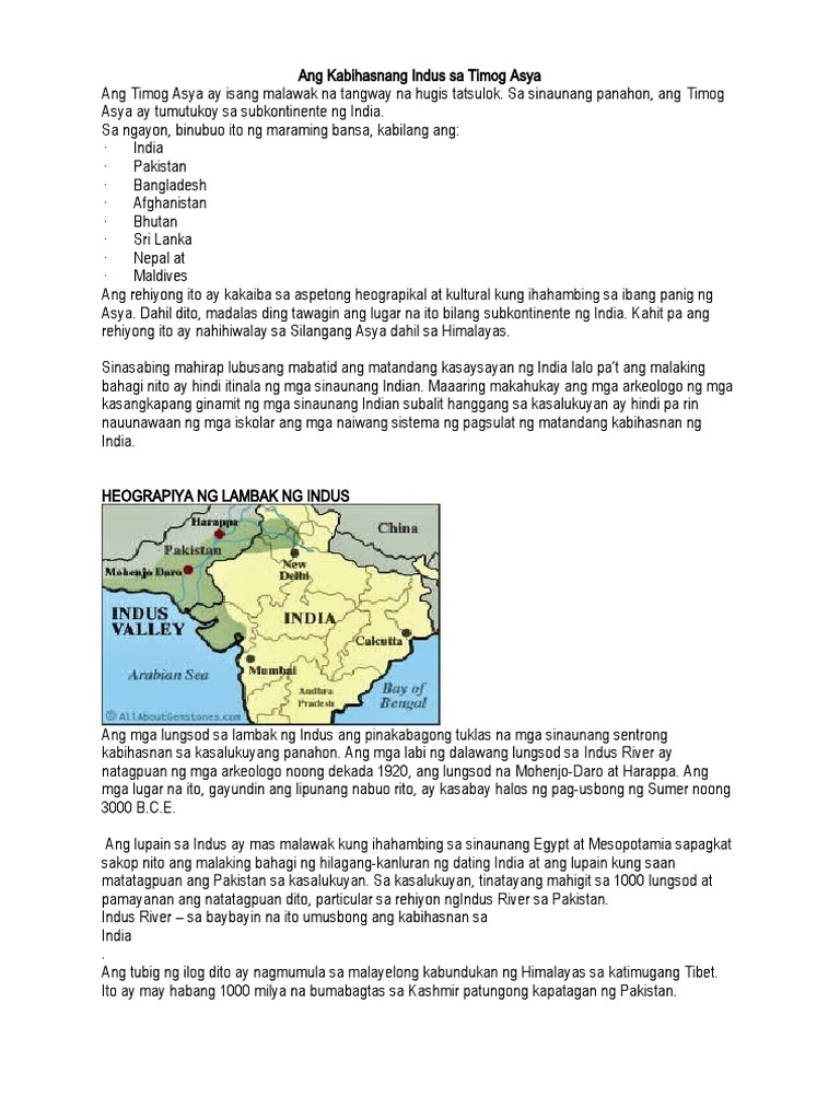 Ang Kabihasnang Indus Sa Timog Asya | PDF