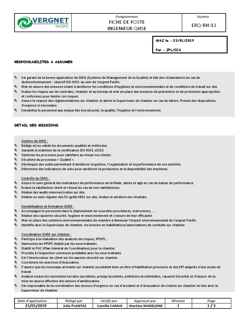 Fiche de Poste QHSE | PDF | Système de management de la qualité | Business