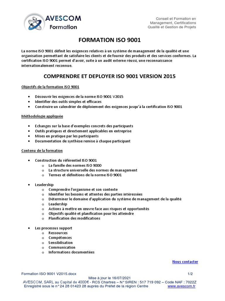 Formation ISO 9001 V2015 en ligne gratuite | PDF | Système de ...