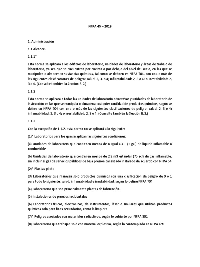 Nfpa 45 - 2019 Español | PDF | Laboratorios | Combustión