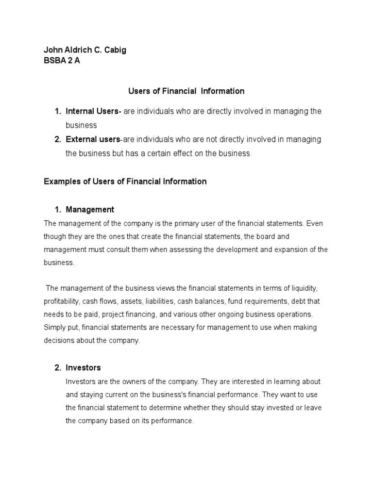 Key Users of Financial Information | PDF | Financial Statement ...