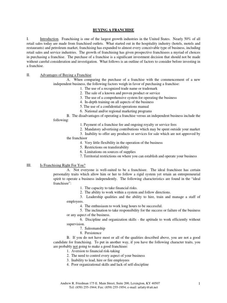 Buying A Franchise | PDF | Franchising | Business