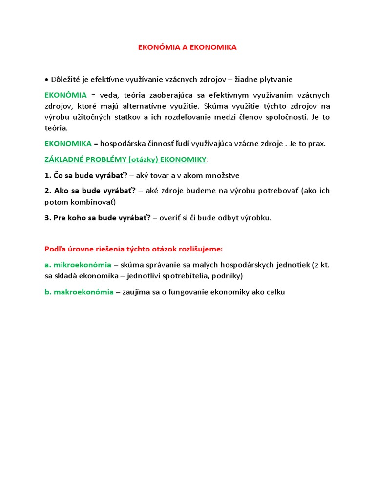 Ekonómia A Ekonomika Poznámky | PDF