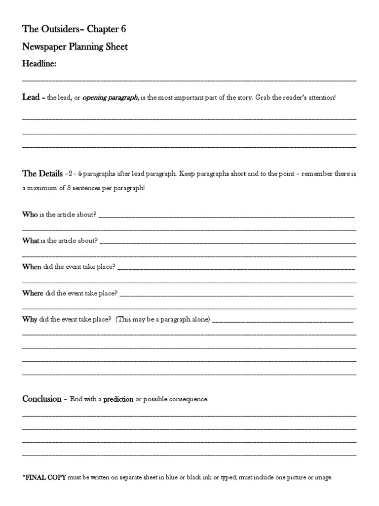 CH 6 Newspaper Planning Sheet and Instructions | PDF