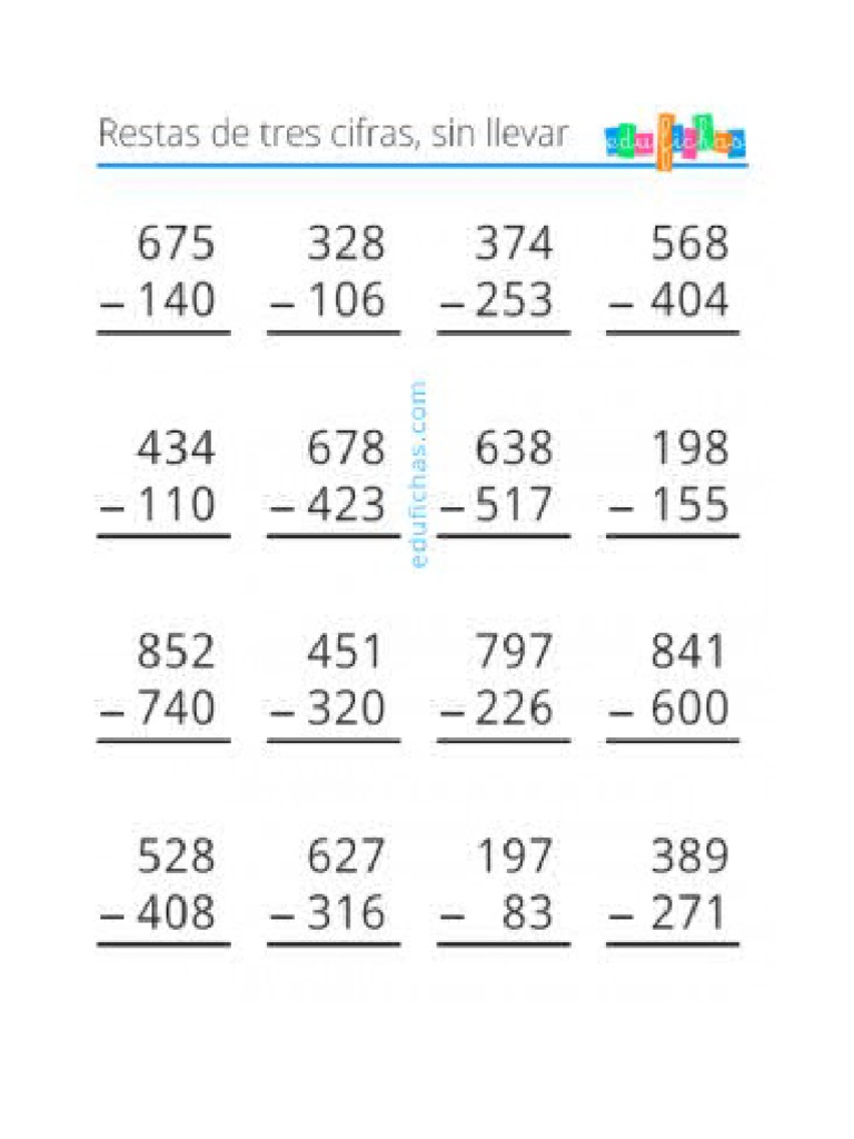 Sustracciones Con 3 Dígitos | PDF