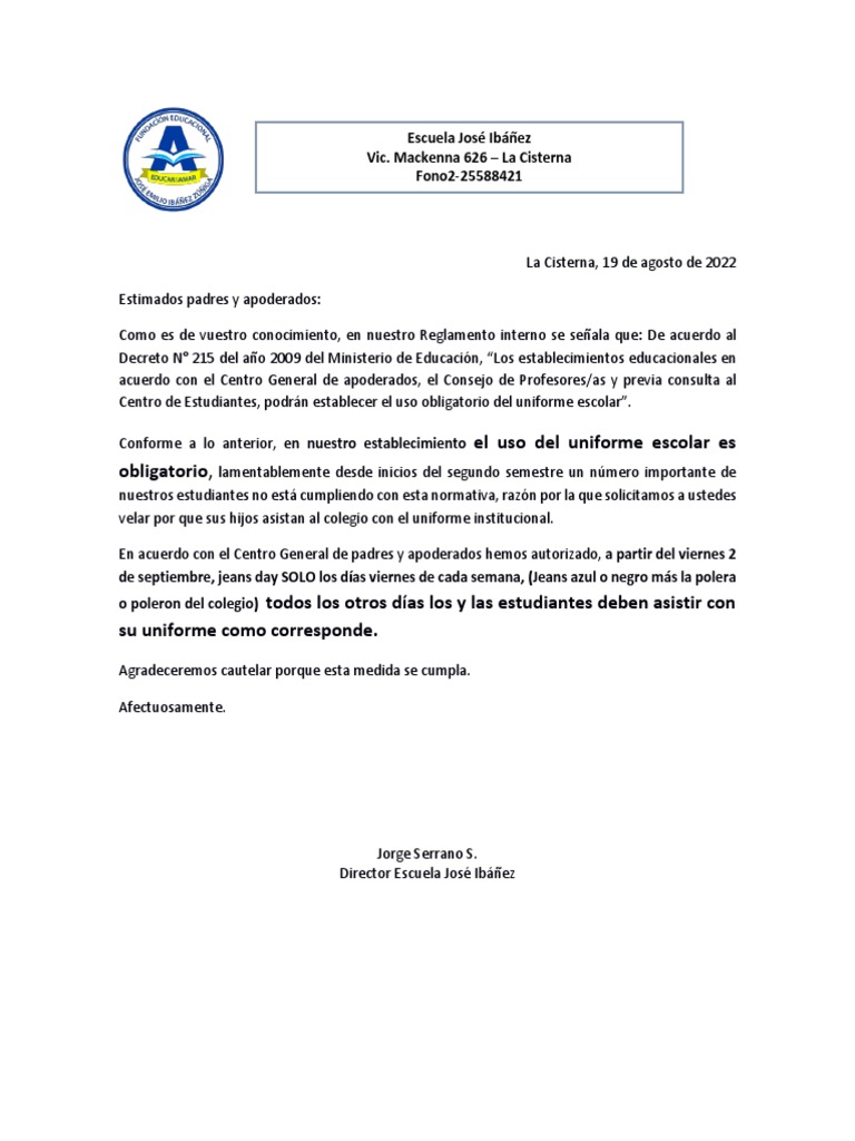 Comunicado Uniforme Escolar | PDF