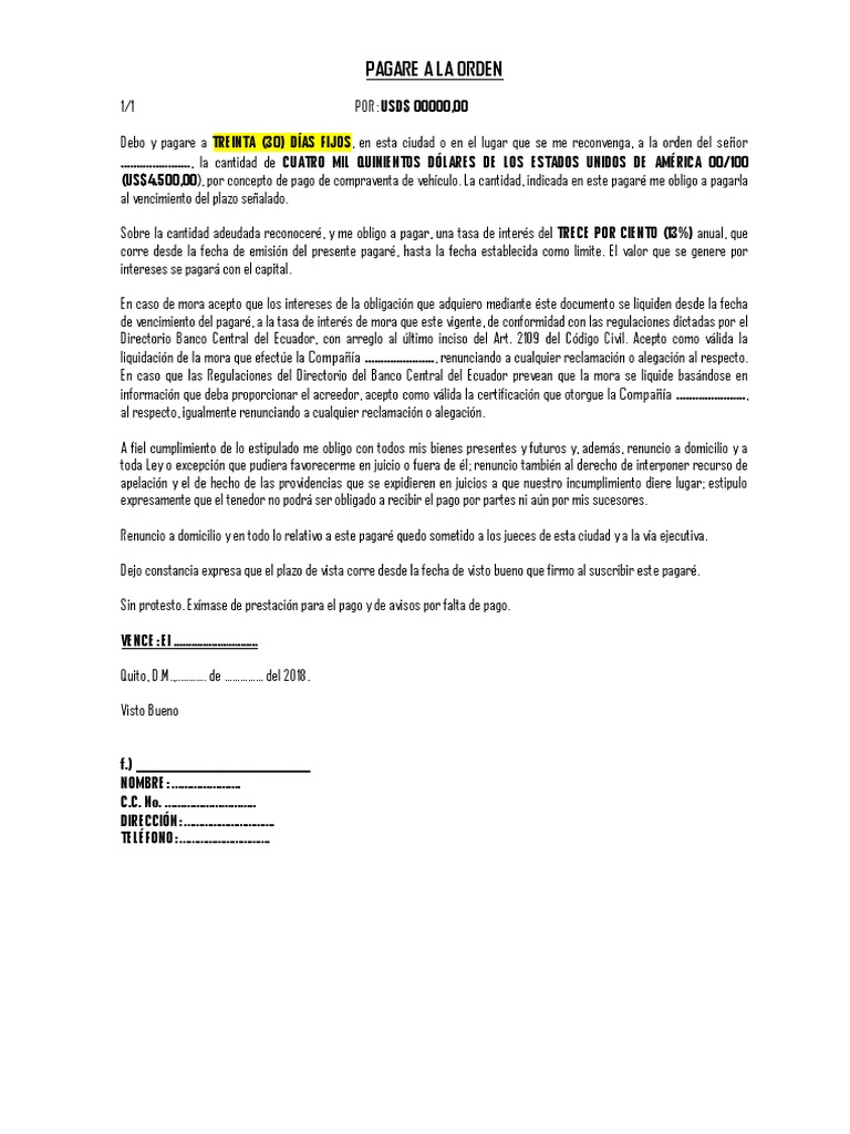 Modelo de Pagare A La Orden | PDF | Justicia | Crimen y violencia