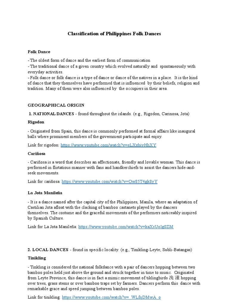 Classification of Folkdances | PDF | Dances | Philippines