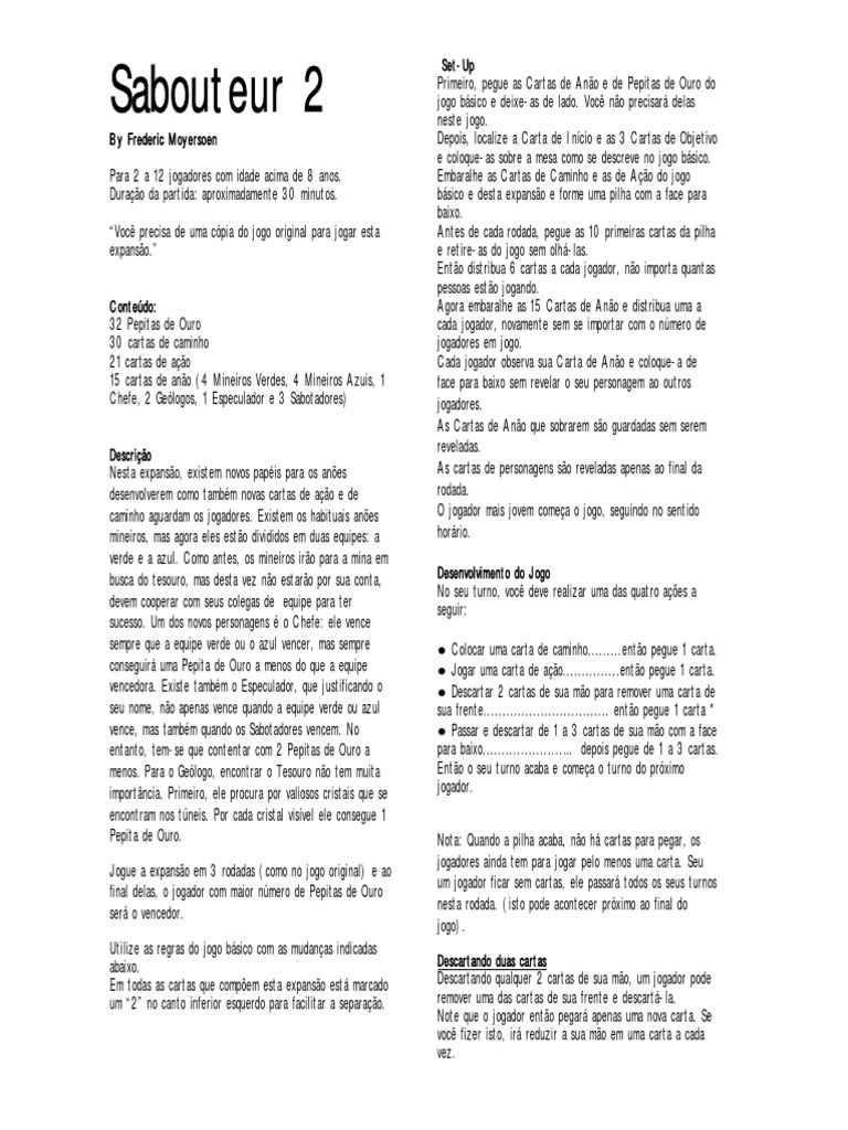 Saboteur 2 Expansio Regras em Portugues 18467 | PDF | Ouro