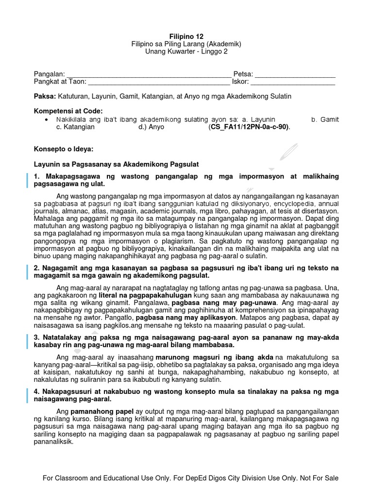 Fil12 Akademik Q1 W2 | PDF