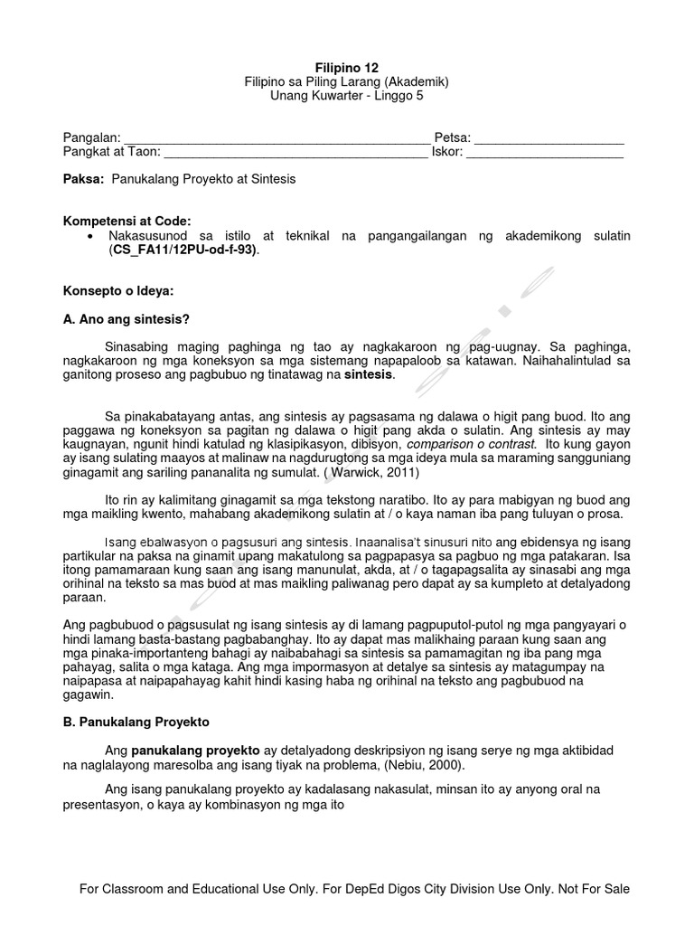 Fil12 Akademik Q1 W5 | PDF