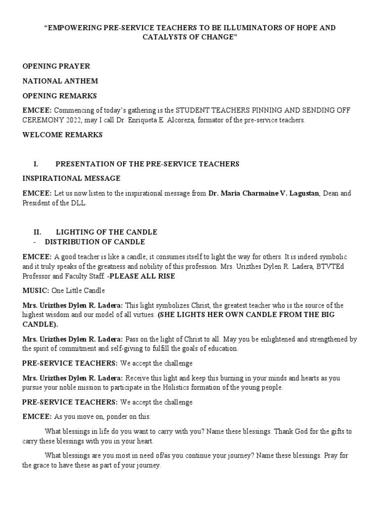 SCRIPT | PDF | Teachers | Blessing