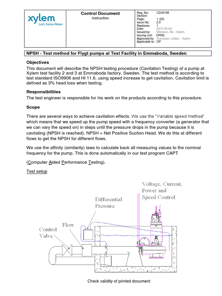 NPSH - Test Method For Flygt Pumps at Test Facility in Emmaboda, Sweden ...