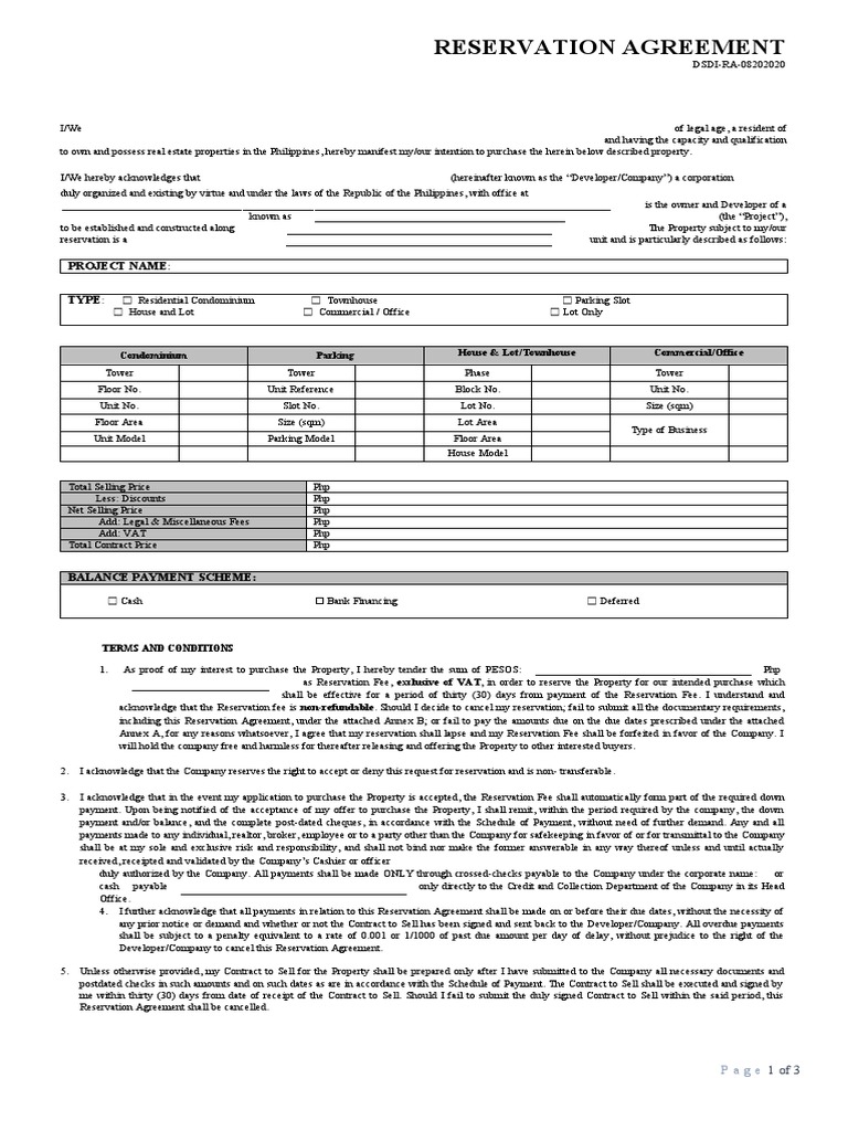 Reservation-Agreement | PDF | Payments | Information Privacy