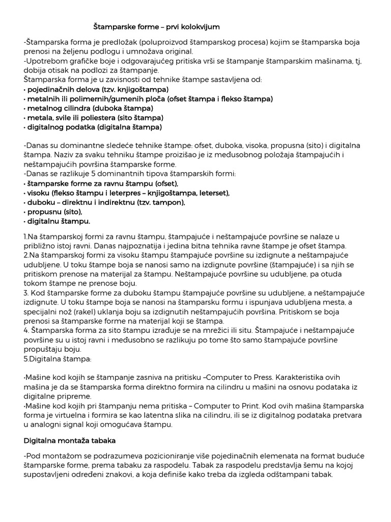 Štamparske Forme I Kolokvijum | PDF