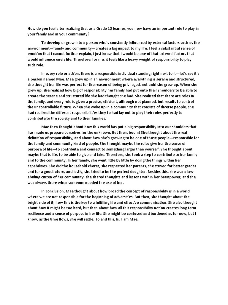 How Do You Feel After Realizing That As A Grade 10 Learner | PDF ...