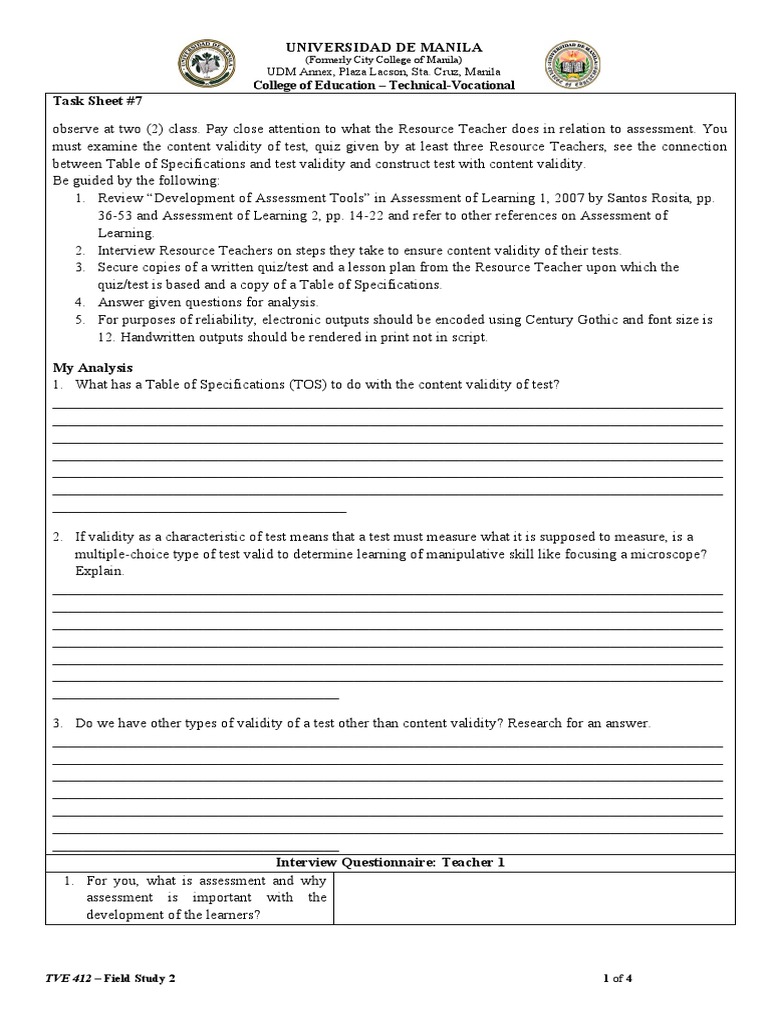 FS 2 - Activity Sheet 7 | PDF | Validity (Statistics) | Evaluation
