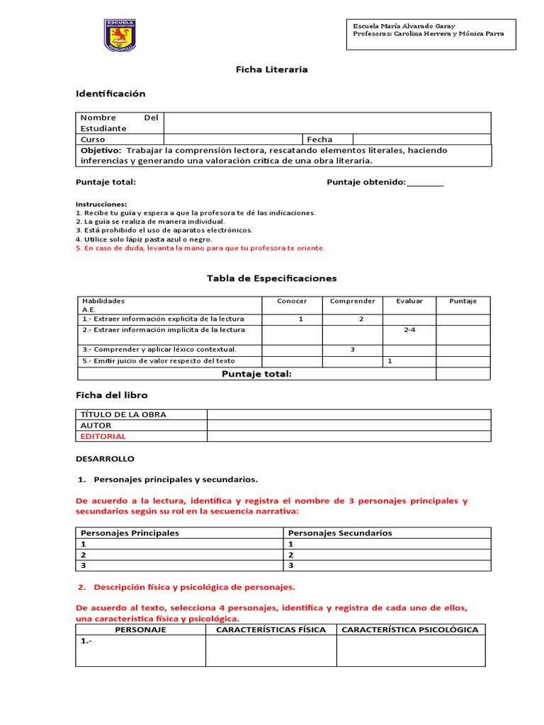 Guía Sobre Ficha Literaria Septimo | Descargar gratis PDF | Comprensión ...