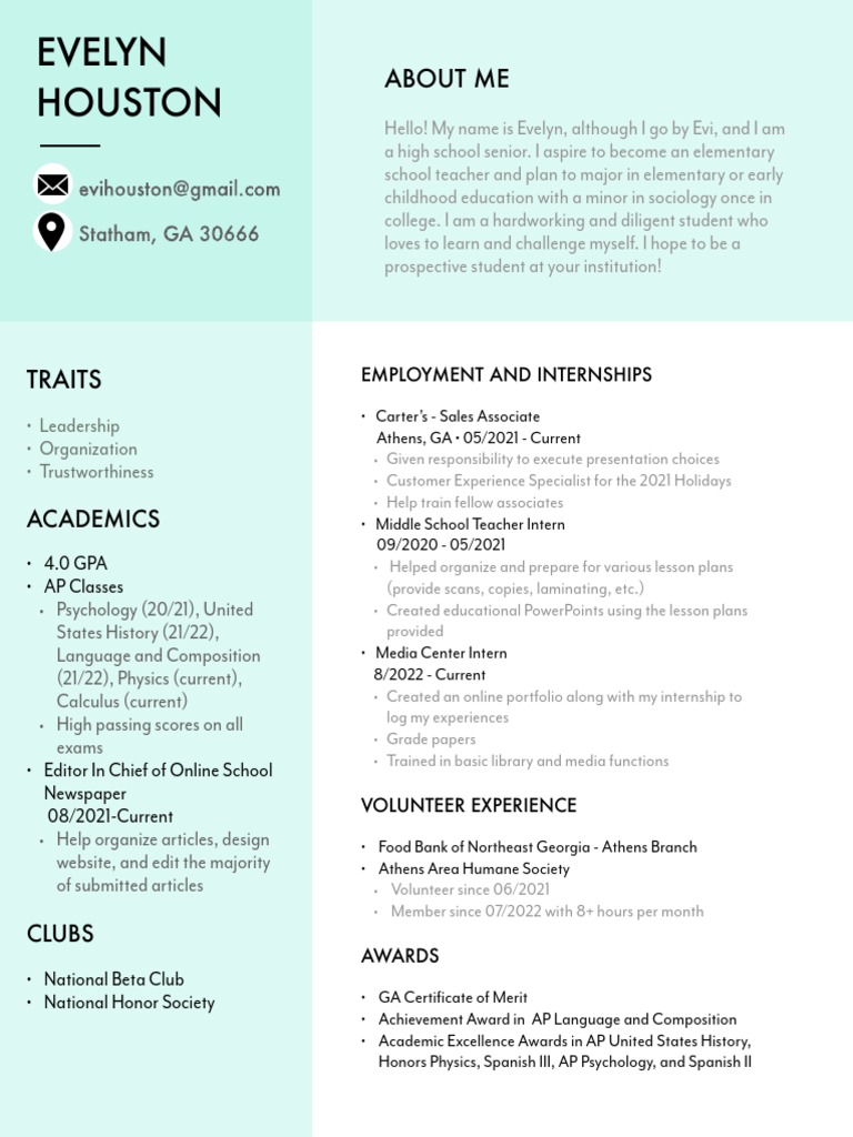 Evelynresumepdf | PDF | Advanced Placement | Educational Stages