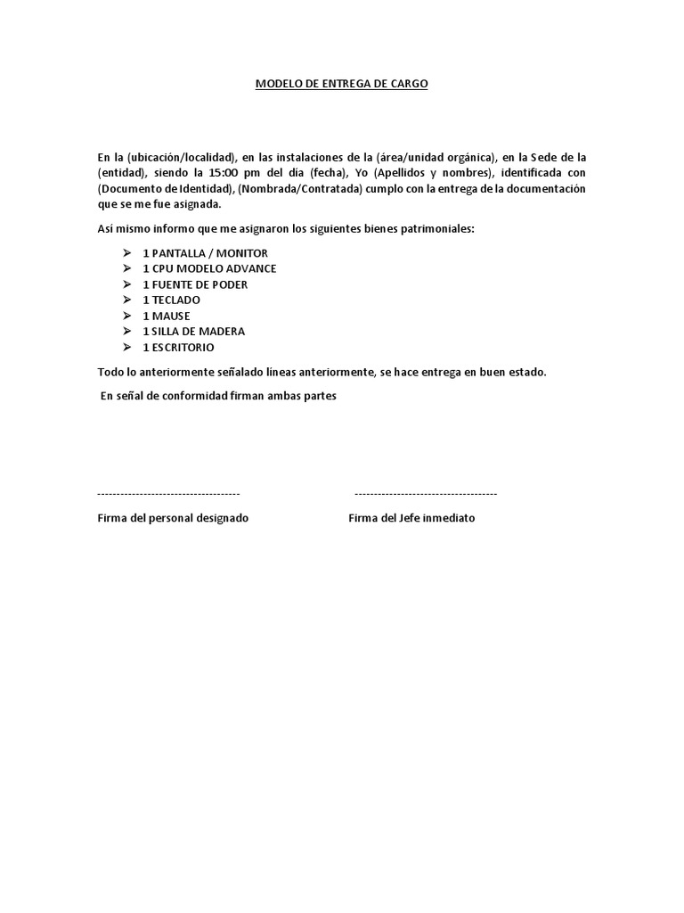 Modelo de Entrega de Cargo | PDF