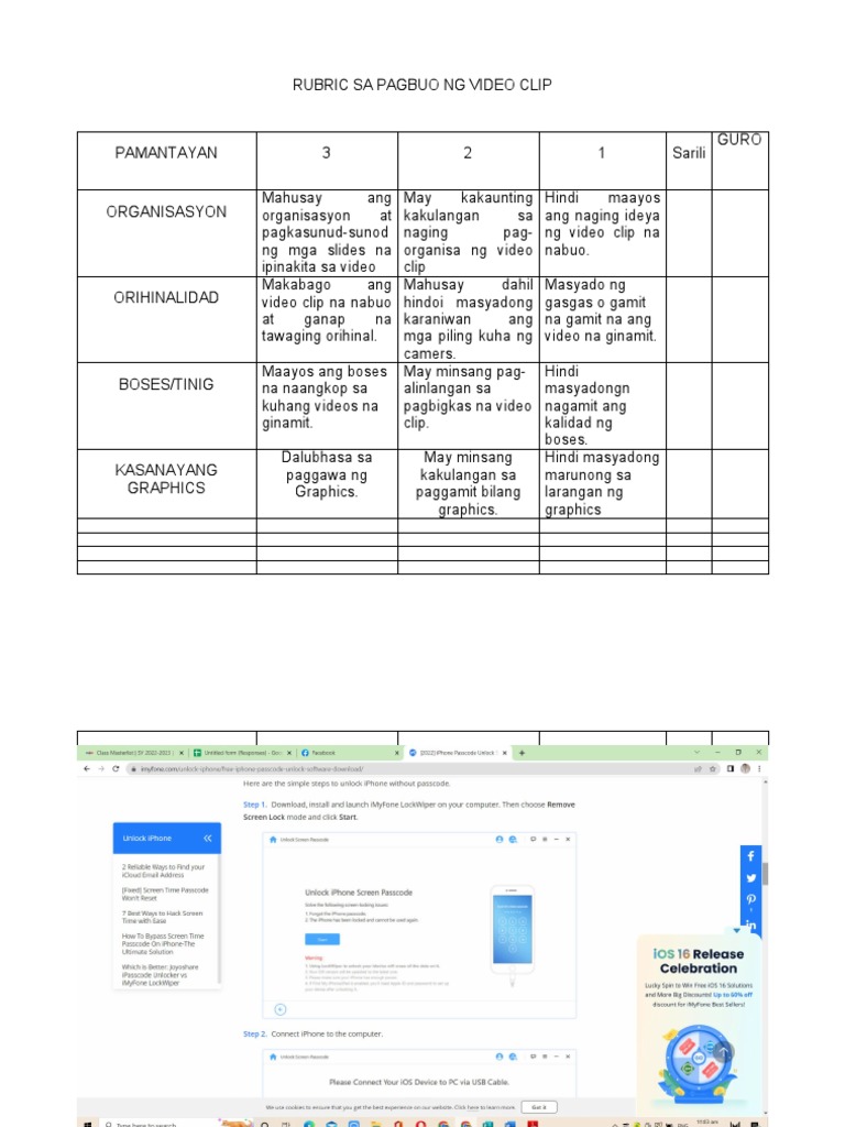 Rubric Sa Pagbuo NG Video Clip | PDF