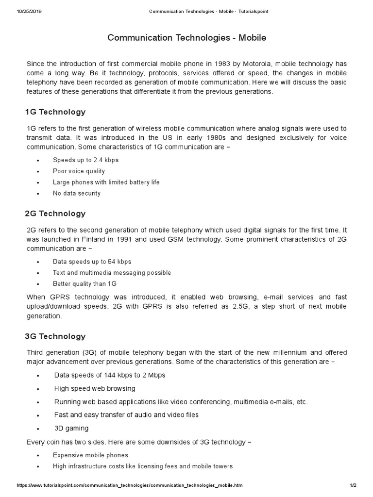 Communication Technologies - Mobile - Tutorialspoint | PDF | Mobile Phones | Telephony