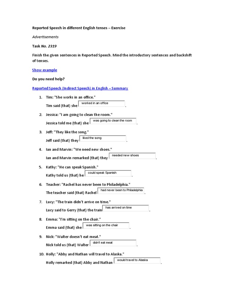 Reported Speech in Different English Tenses | PDF | Language Mechanics | Syntax