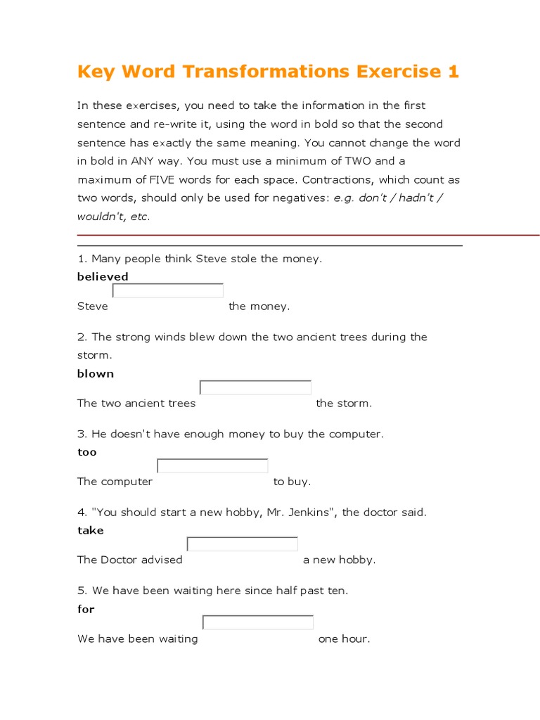 Key Word Transformations Exercise | PDF
