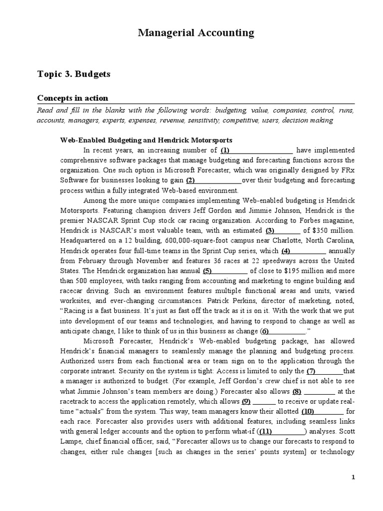 Assignment 3 | PDF | Budget | Nascar