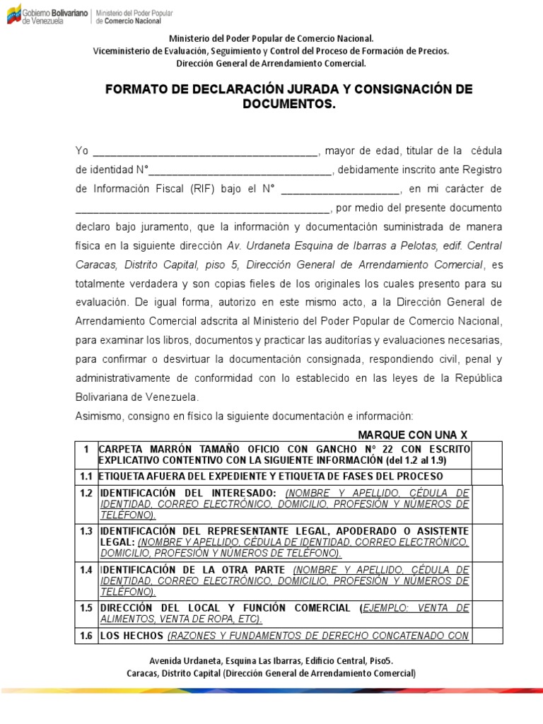 Formato de Declaración Jurada y Consignación de Documentos (Modificado) | PDF | Justicia ...