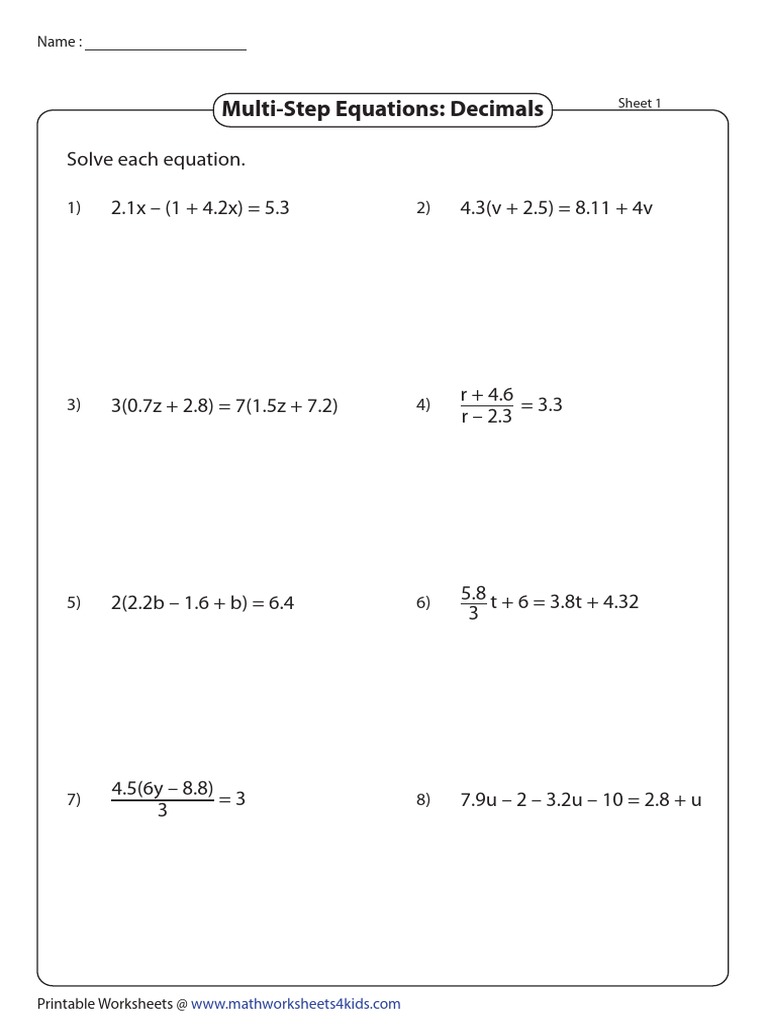 Equations Multi-Step Decimals-All | PDF | Mathematics