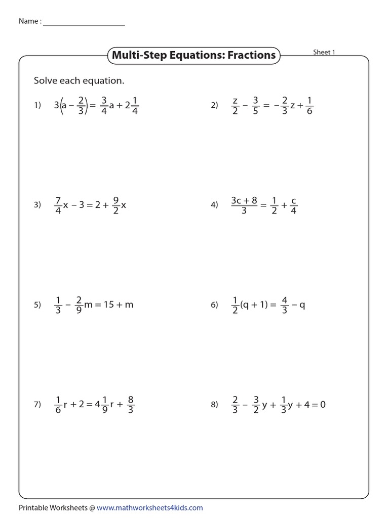 Equations Multi-Step Fractions-All | PDF | Mathematics | Mathematical ...