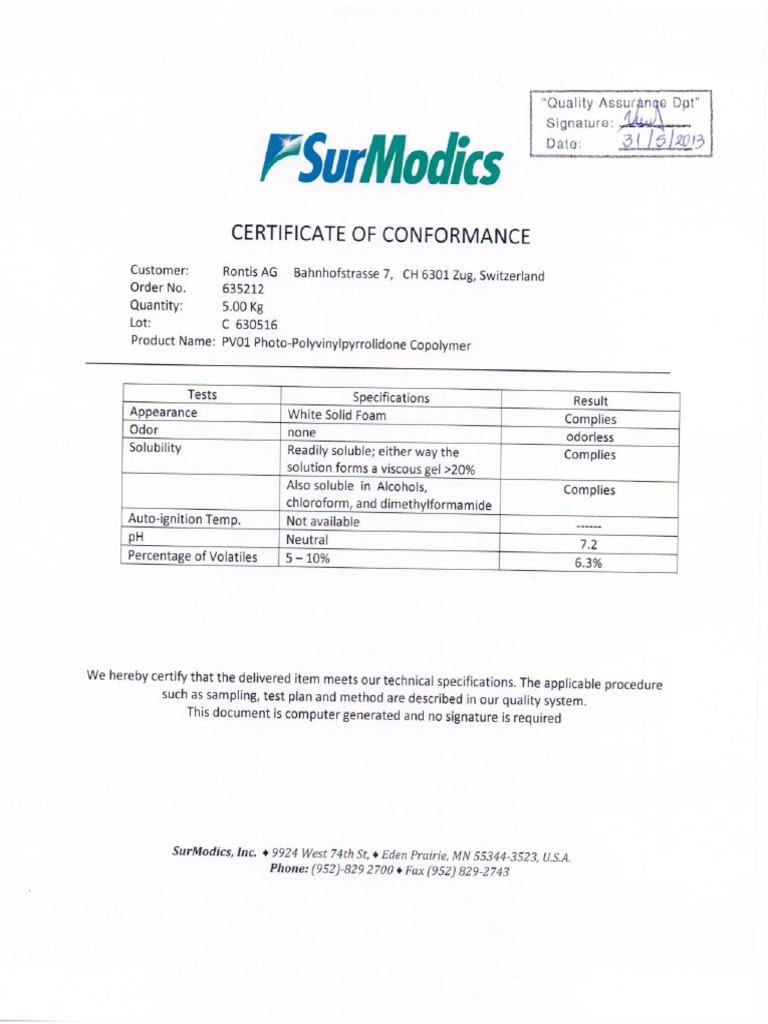 Conformance Certificate | PDF