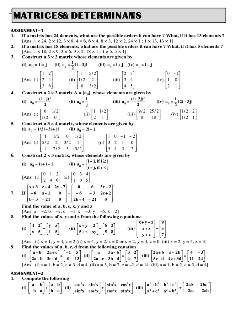 Matrices and Determinant DPP | Download Free PDF | Mathematical Relations | Matrix Theory